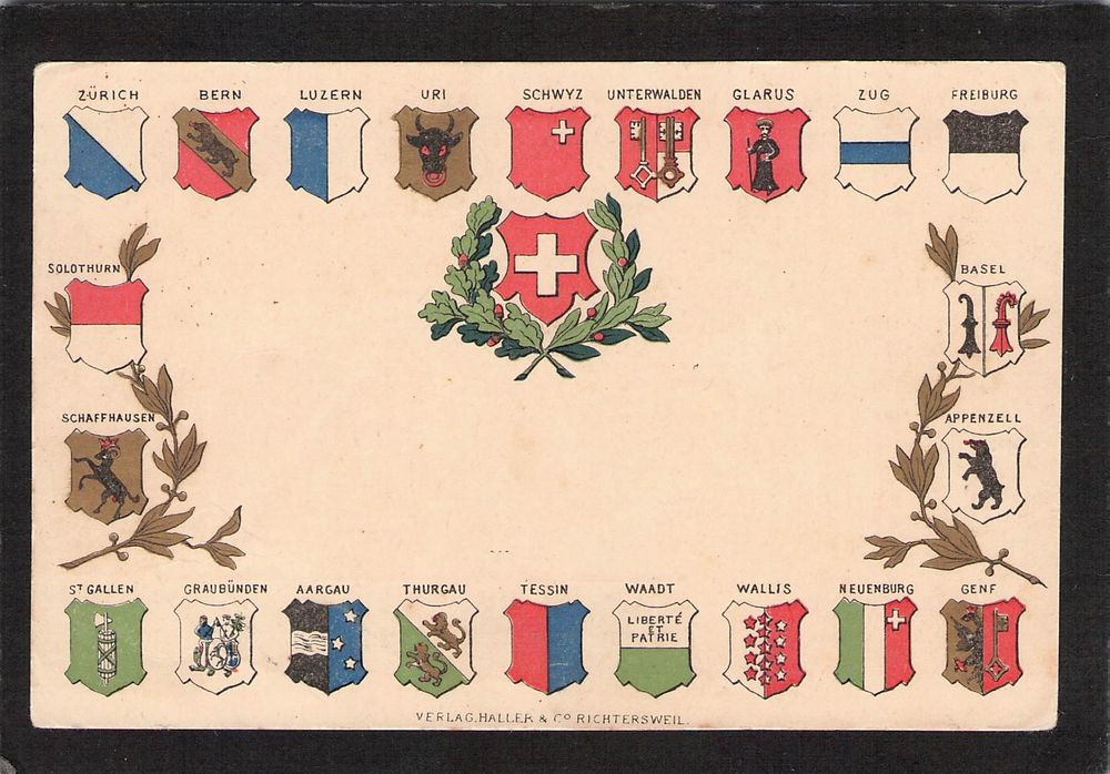 Kantonswappen der Schweiz , Karte von 1898 (Gebraucht) in Reichenburg für CHF 9 – mit Lieferung ...