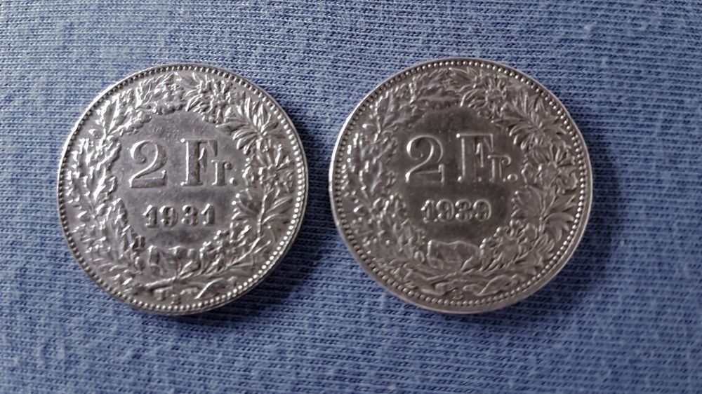 2 x 2 Fr Silbermünzen 30er Jahre: 1931 und 1939 ab 1.00 !! | Kaufen auf Ricardo