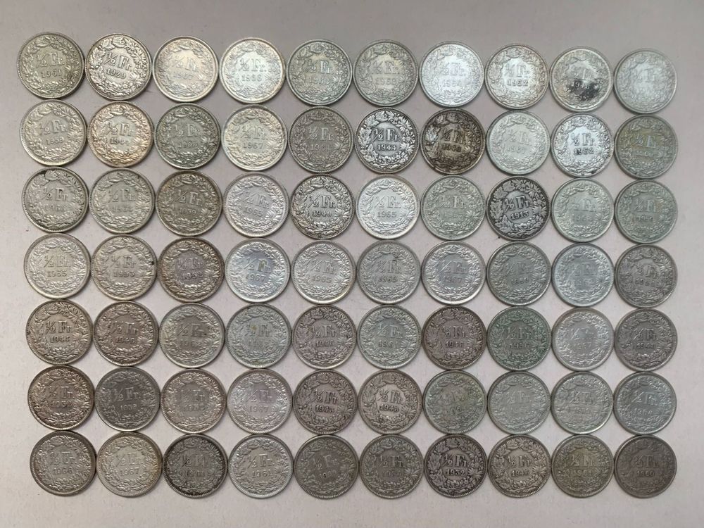 70 x 50 Rappen Münzen Silber 1913-1967 (Gebraucht) in Erlenbach für CHF 99 – mit Lieferung auf ...