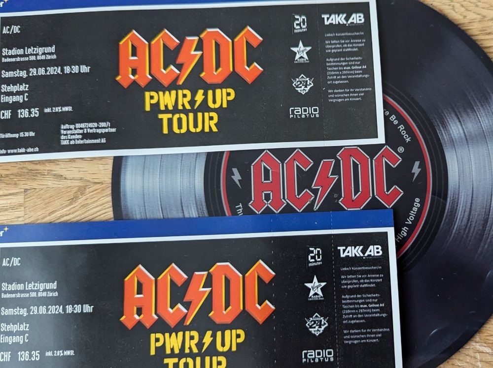 2 AC/DC Stehplatz Tickets für Zürich (Gebraucht) in Baar für CHF 491 ...