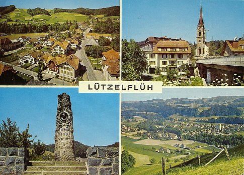 4-Bild-AK LÜTZELFLÜH Dorfansichten, Kirche, Gotthelf-Denkmal (Gebraucht ...
