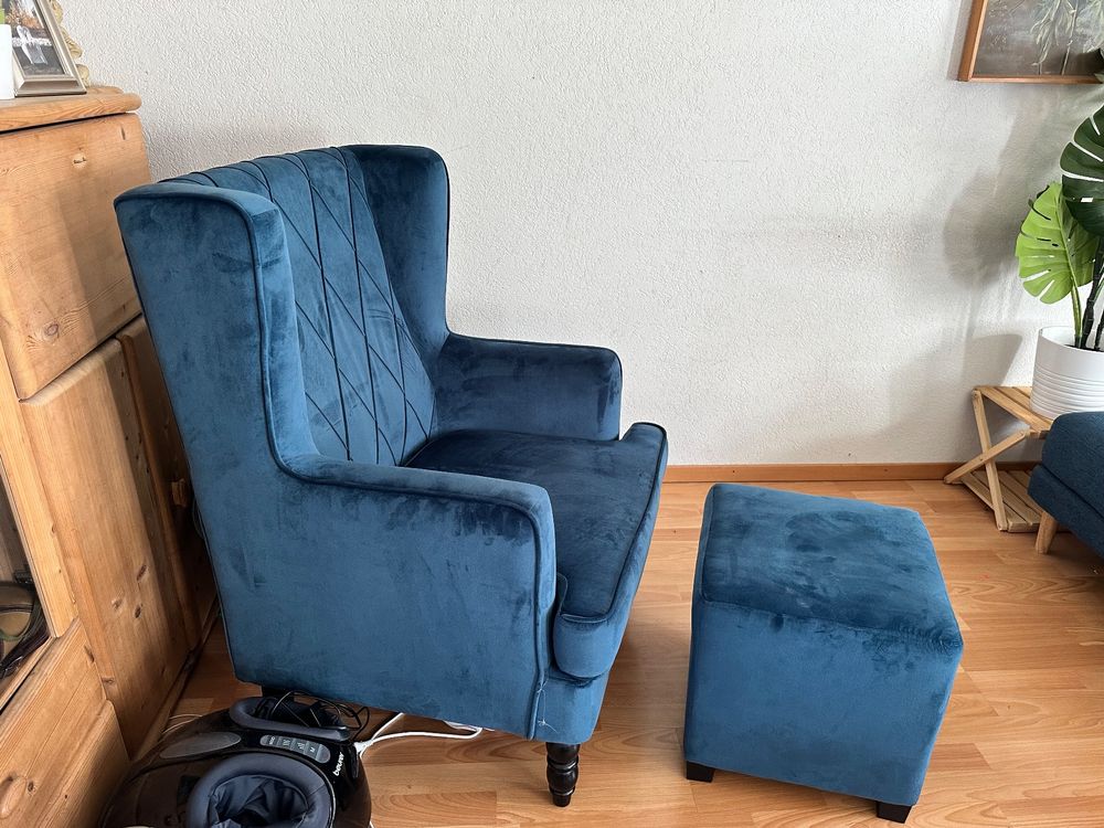 Sessel Samtstoff blau plus Hocker SANDSET (Gebraucht) in Wittnau für ...