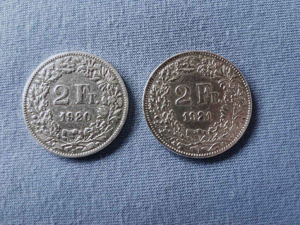 2 x 2 Franken Silbermünzen 1920 und 1921 ab nur 1 Franken !! (Gebraucht) in Camignolo für CHF 11 ...