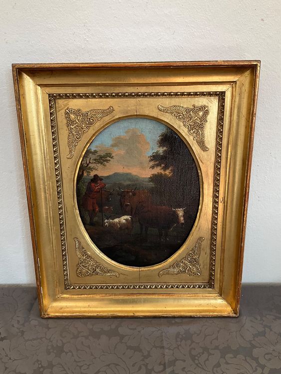 Antique Tableau peinture 18emes siècle paysage avec vaches (D'occasion ...