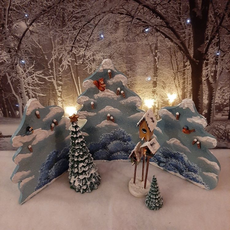 KÄTHE WOHLFAHRT LIM.PANORAMAWAND MIT VOGELHÄUSCHEN & TANNLI (Neu ...