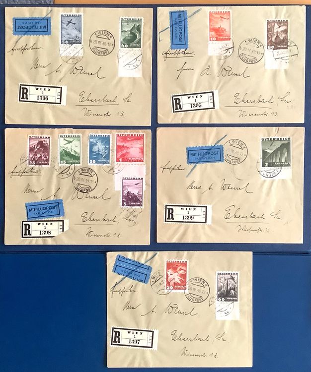 1938 5x Dek.Flugpost R- Briefe Wien nach Ebersbach (Sachs ) (Gebraucht) in Liestal für CHF 23 ...