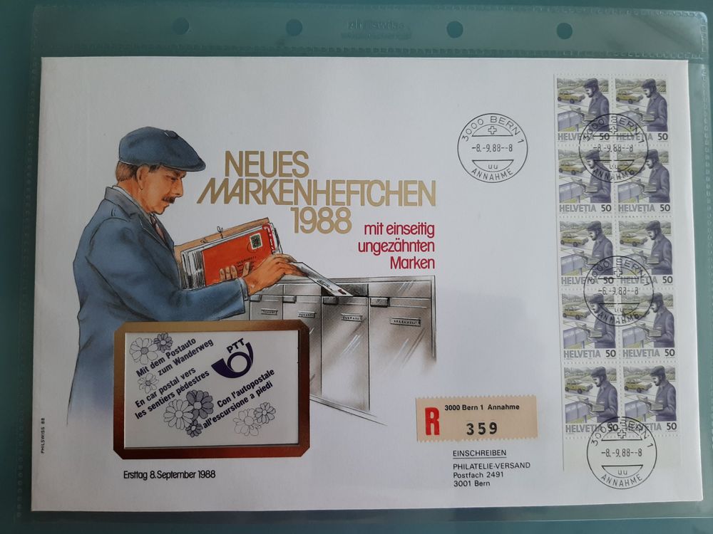 Grossbrief Philswiss Markenheft 1988 738H SBK 75.- (Gebraucht) in Rüfenacht BE für CHF 1 – mit ...