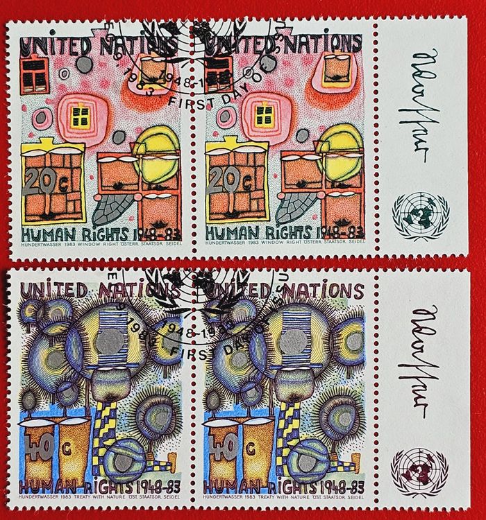 UNO NEW YORK HUMAN RIGHTS HUNDERTWASSER PAARE 1983 ET GUMMI (Neu (gemäss Beschreibung)) in ...