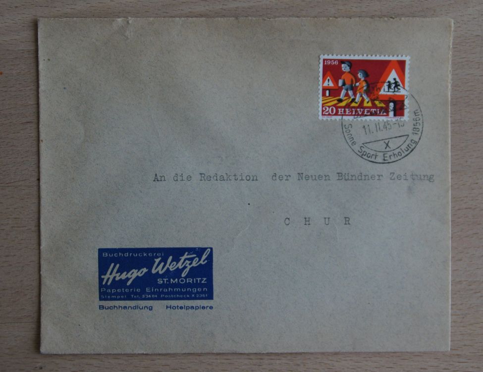 Geschäftsbrief Hugo Wetzel, Buchdruckerei St. Moritz - 1956 | Kaufen ...