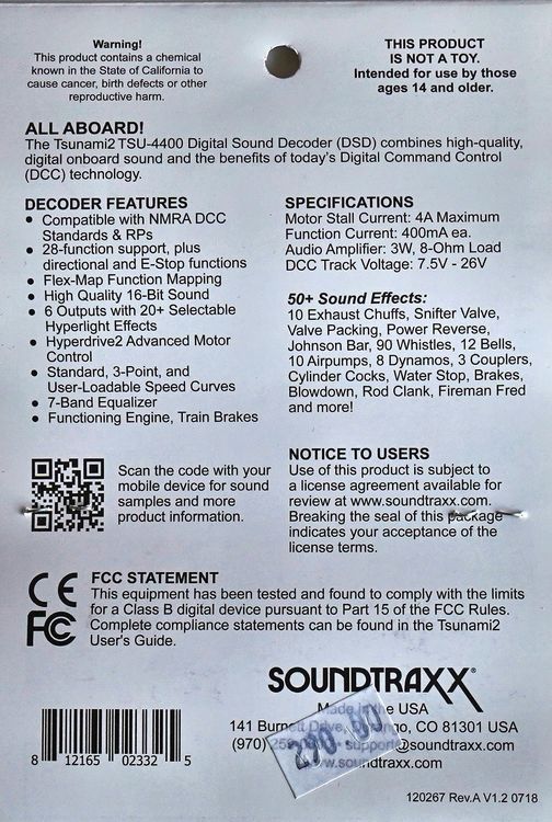 Tsunami-2 DCC Sound Decoder Steam 884009 - 4 Amp. Spur-O (Neu und ...