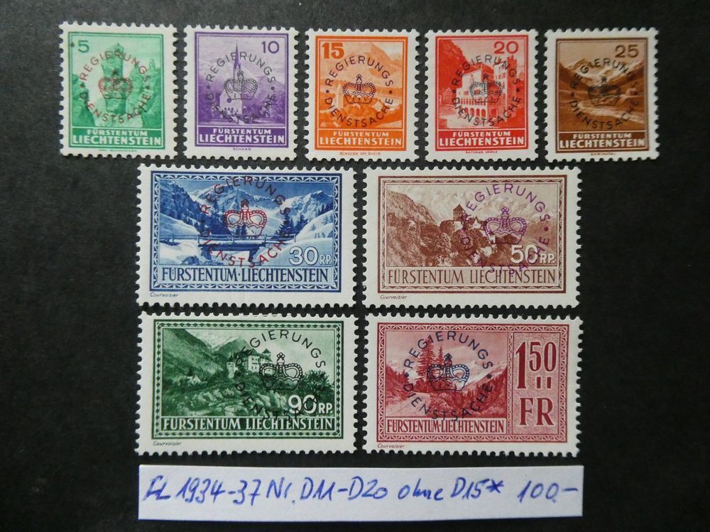 FL 1934-1937 Nr. D11-D20, ohne D15, ungestempelt (Gebraucht) in Lausen für CHF 16 – mit ...
