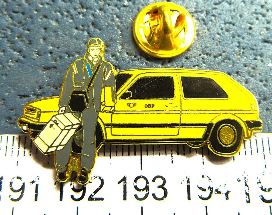 VW GOLF POST SPECIAL TRANSPORT AUTO PIN ENAMEL GELB-GOLDIG (Gebraucht ...