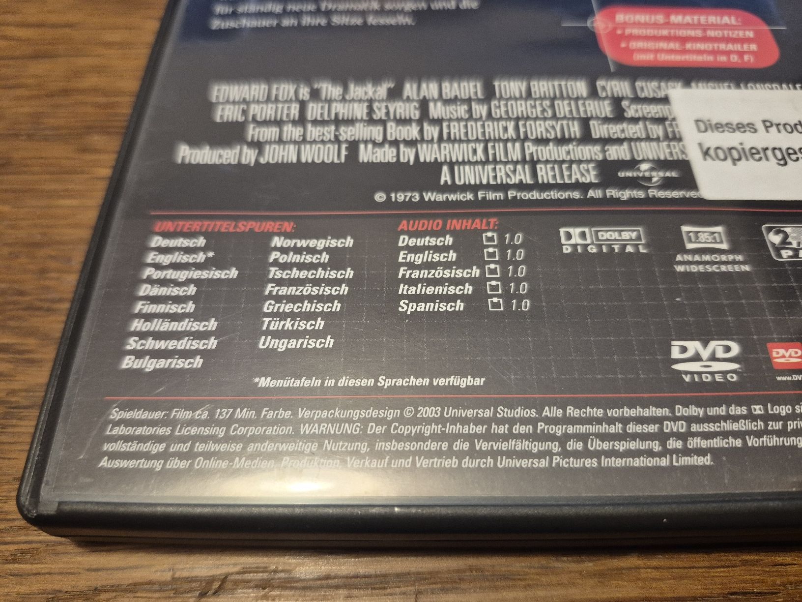 Der Schakal - Alan Badel (DVD) Klassiker (Gebraucht) in Oberembrach für ...