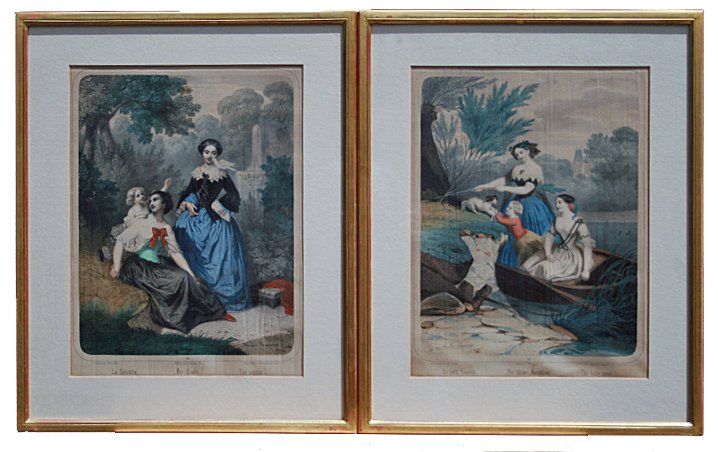 2 romantische Lithographie um 1860 von Wenzel, 51cm x 41 cm (Gebraucht) in Siebnen für CHF 40 ...