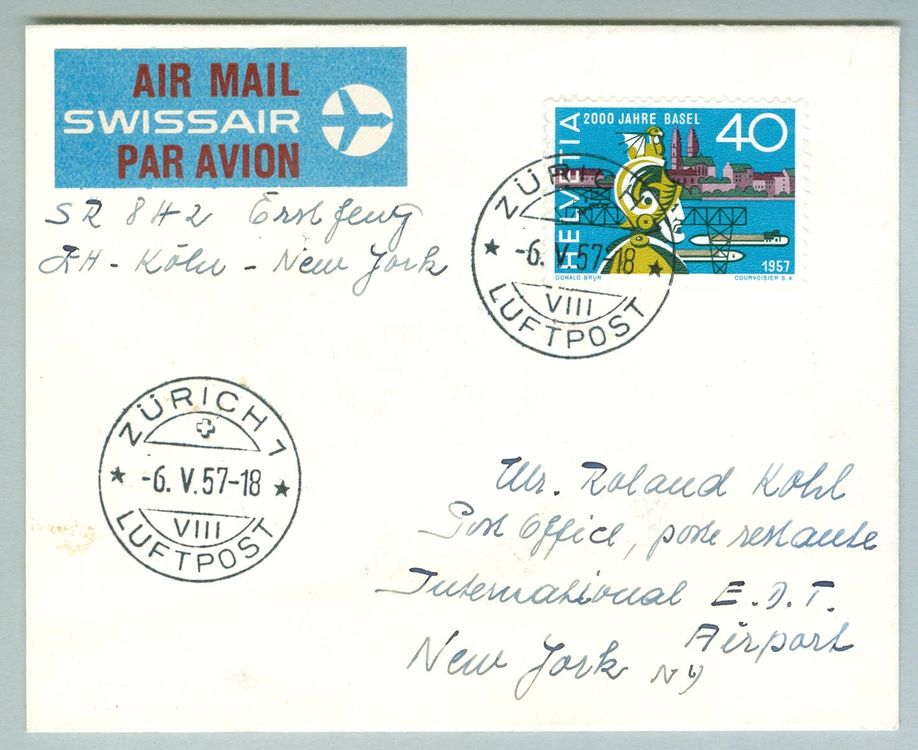 1957 Schweiz Flugpost RF (Gebraucht) in Zürich für CHF 35 – mit Lieferung auf Ricardo kaufen