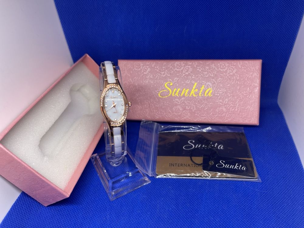 Elegante Damenuhr Sunnka Quartz, weiss-gold Farbe (Neu (gemäss ...