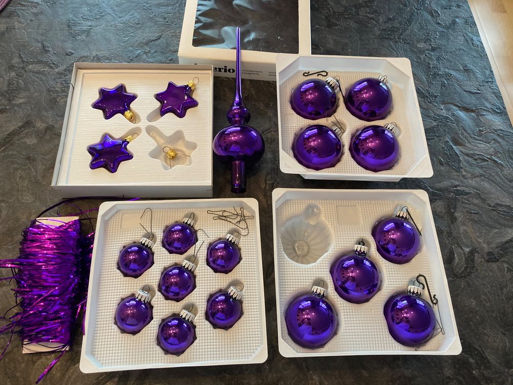Weihnachtskugeln, Sterne und Baumspitz in violett. Glas | Kaufen auf ...