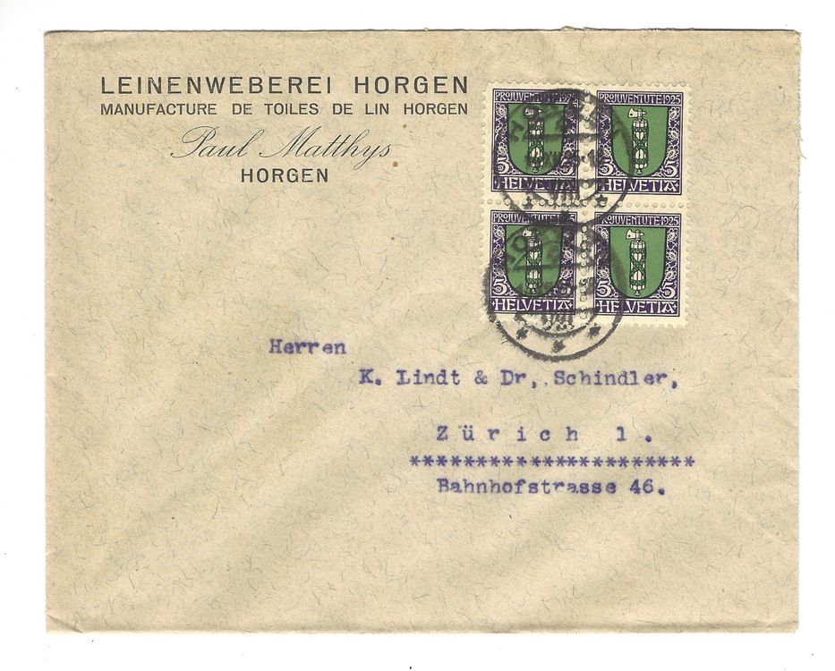 Briefumschlag Briefmarken, Leinenweberei Horgen Paul Matthys (Gebraucht ...