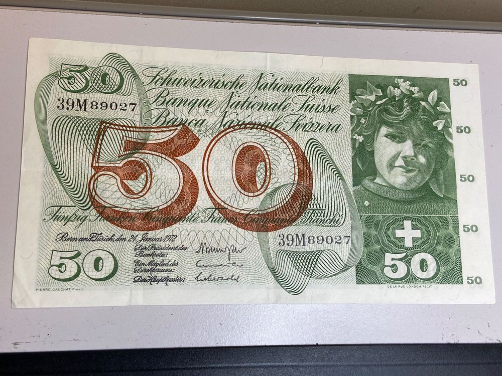 50 Fr.-Note Schweiz 1972 (Gebraucht) in Herisau für CHF 18 – mit ...