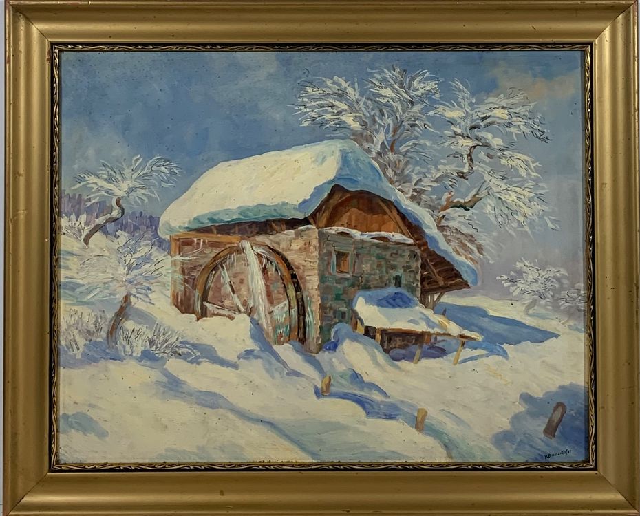 Winterlandschaft mit Wassermühle Signiert | Kaufen auf Ricardo