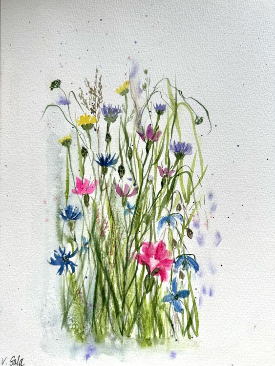 Aquarell "Blumenwiese", handgemalt, Unikat (Gebraucht) in Lanzenhäusern für CHF 45 – mit ...