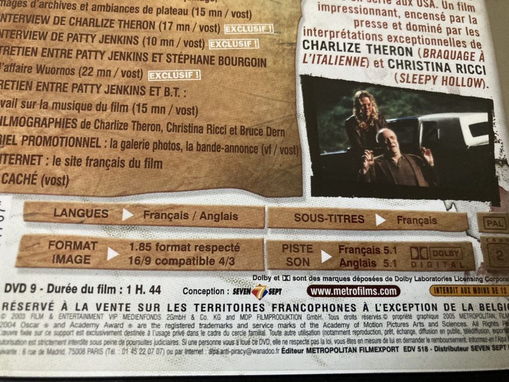 Monster (fr-eng) Charlize Theron Christina Ricci (D'occasion) à ...