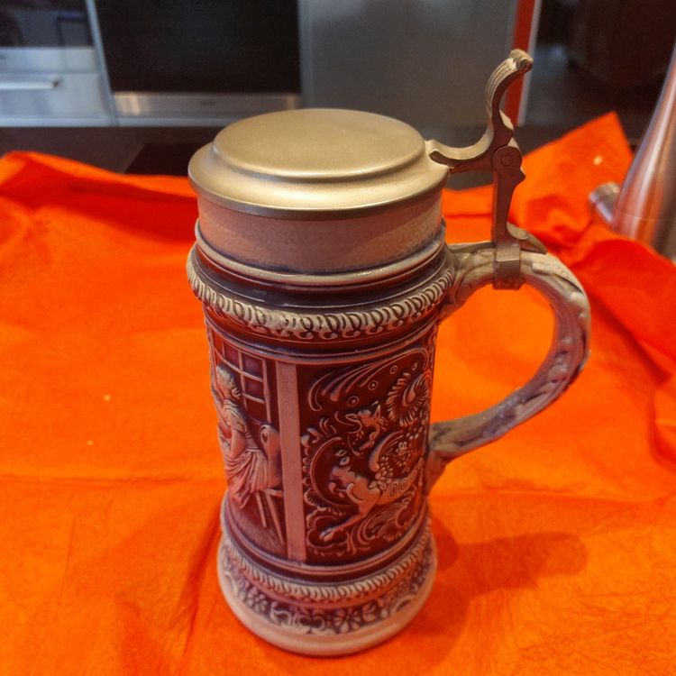 Bierkrug mit Deckel, Steingut Vintage, Gerz1862 (Neu (gemäss ...