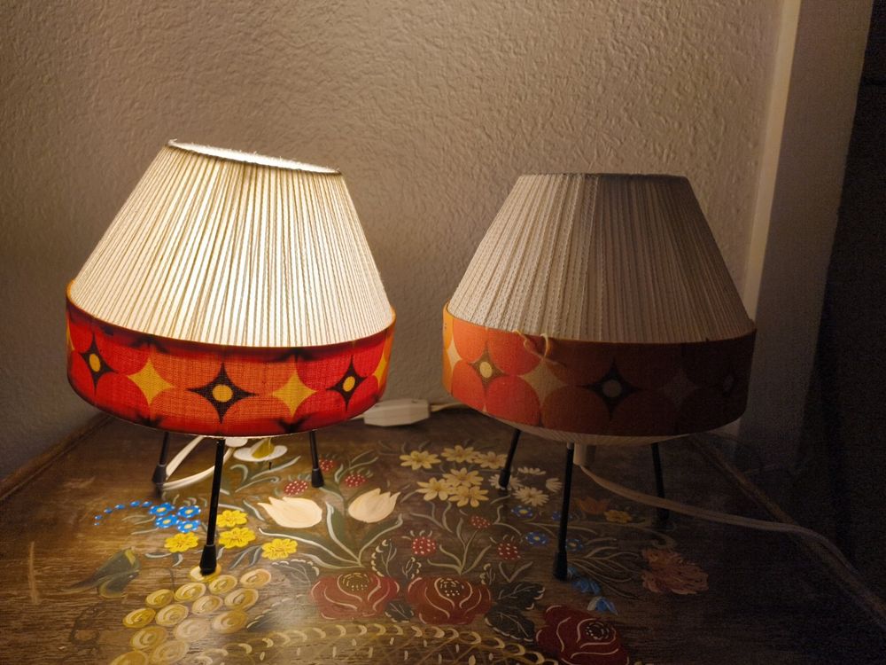 2 Stk Vintage 70er Jahre Tisch Nachttisch Lampe Bast (Gebraucht) in ...