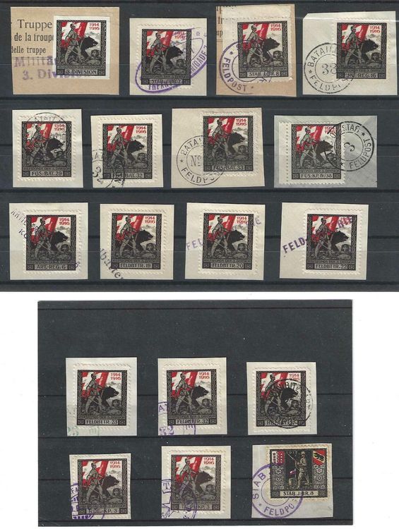 3. Division, 18 Marken auf Papier, meist mit enstpr. Stempel (D ...