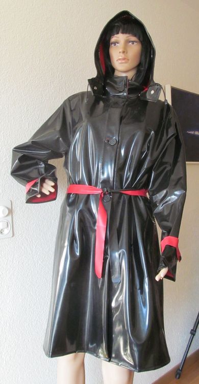 Neu Bodenlanger Lackmantel Regenmantel Schwarzrot Pul Grl Kaufen Auf Ricardo