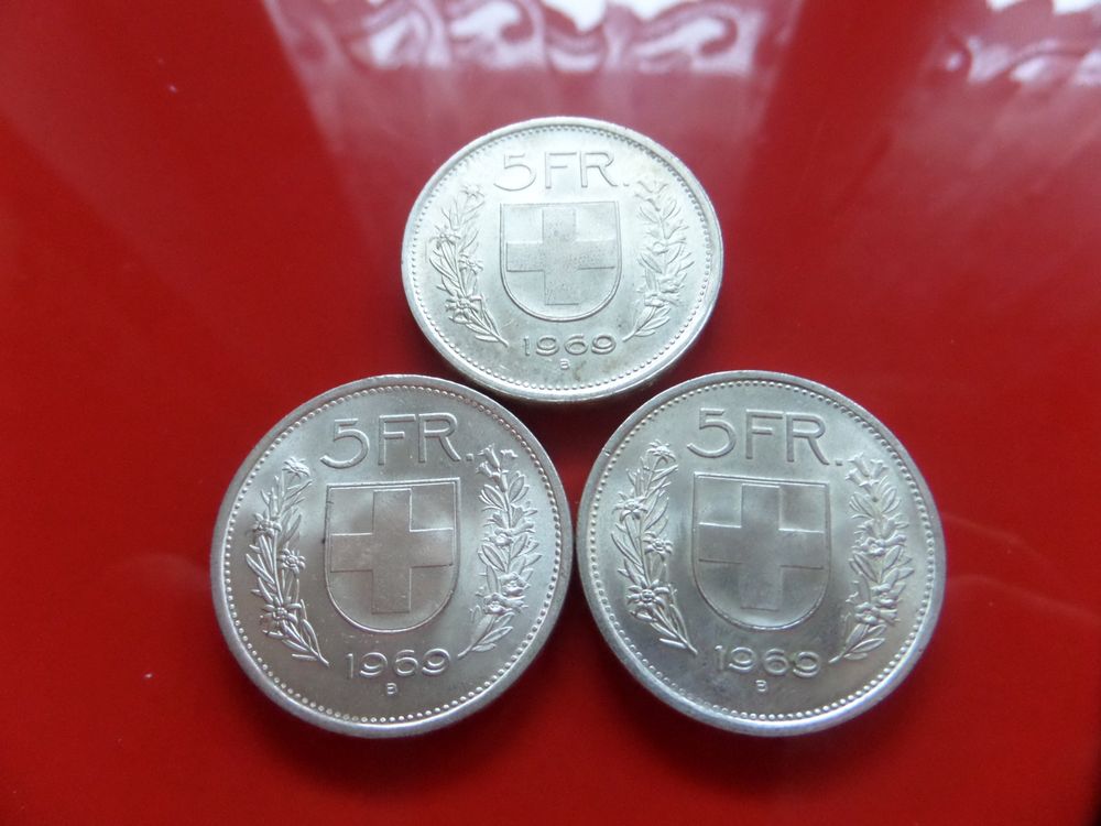 TOP 3 Stück Schweizer 5 Fr 1969 vorz-fast unz. SILBER (Gebraucht) in Glis für CHF 29 – mit ...