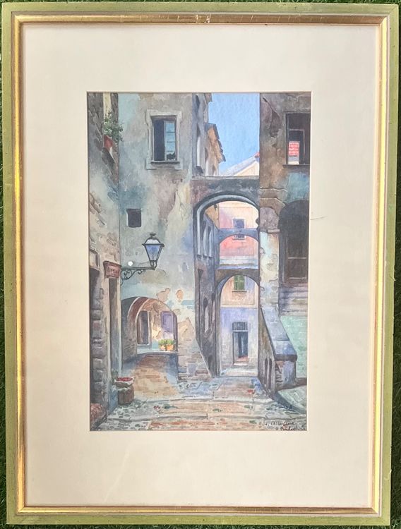 Michelle Allavena (1863-1949) Innenhof Szene Aquarell (Gebraucht) in ...