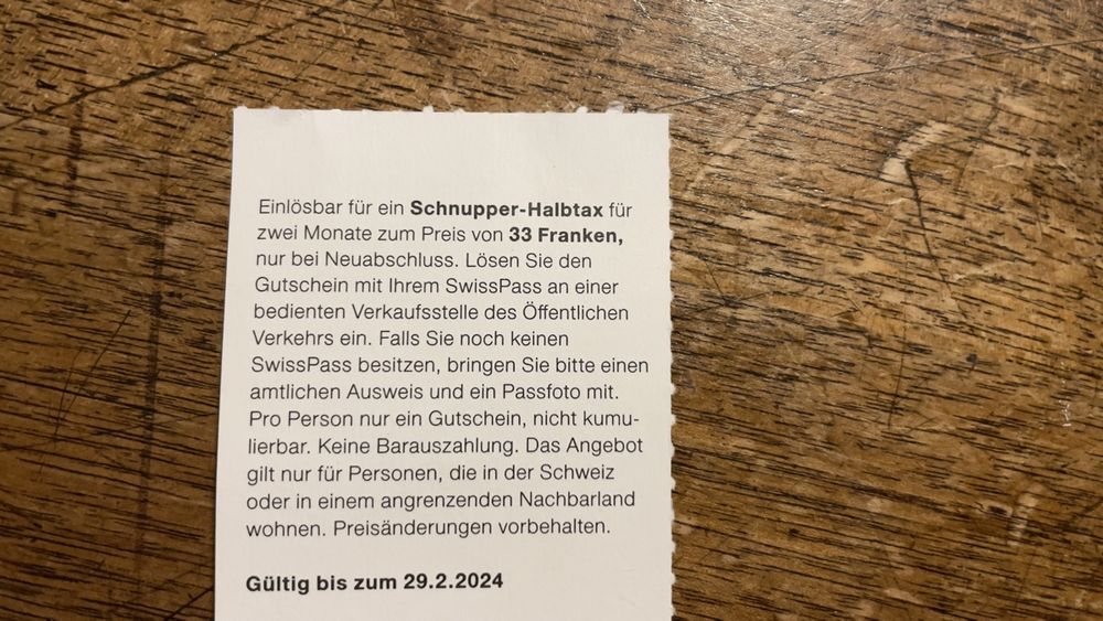 SBB 33 CHF Gutschein Schnupper Halbtax 2 Monate (Gebraucht) in Winterthur für CHF 12 – mit ...