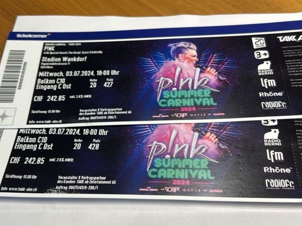 Pink Tickets Sitzplätze Kategorie 1 (Neu (gemäss Beschreibung)) in ...