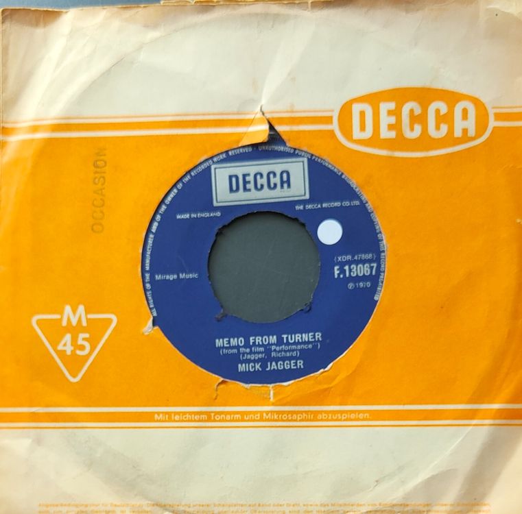 Vinyl-Single Mick Jagger (Stones) - Memo From Turner (Gebraucht) in ...