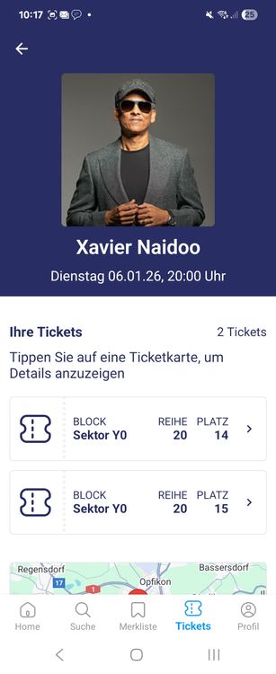 2Tickets Sitzplätze Y0 Xavier Naidoo Konzert Zürich 06.01.26 (Neu ...