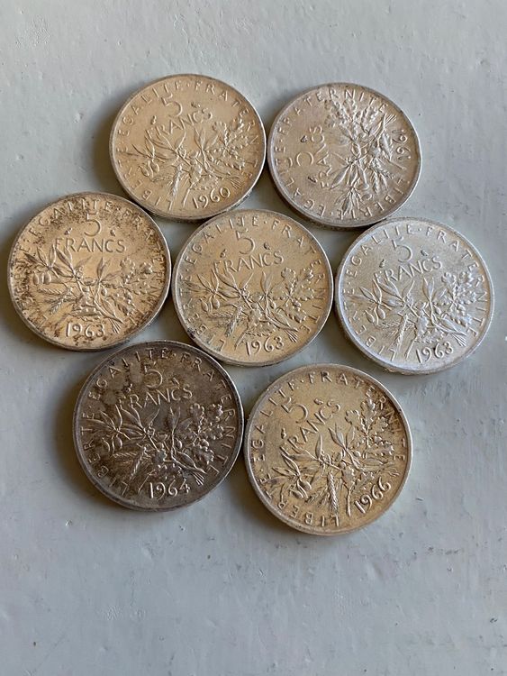 7x 5 Franc Semeuse ab 1960 wie Silbergeld Silber .835 (Gebraucht) in Zürich für CHF 73.5 – mit ...