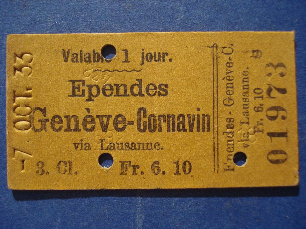 SBB - 7.10.1933 - EPENDES - GENÈVE-CORNAVIN - 3.Classe (Gebraucht) in Biel/Bienne für CHF 23 ...