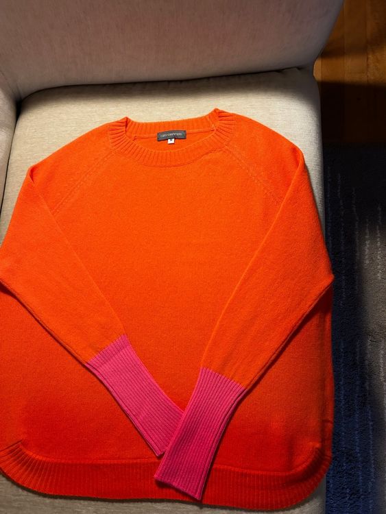 Caro Cashmere Pullover orange mit pinkfarbenen Bündchen | Kaufen auf ...