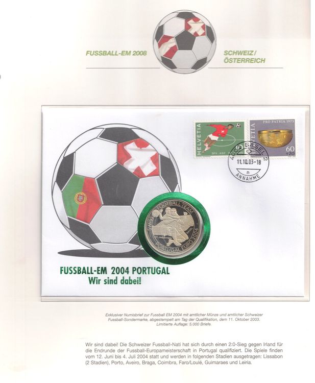 Fussball - EM 2004 Portugal Wir sind dabei Münze 5 Dol (Gebraucht) in ...