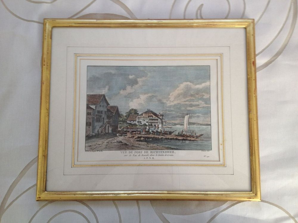 Kupferstich Richterswil vergoldeter übereck. Rahmen antik (Gebraucht ...