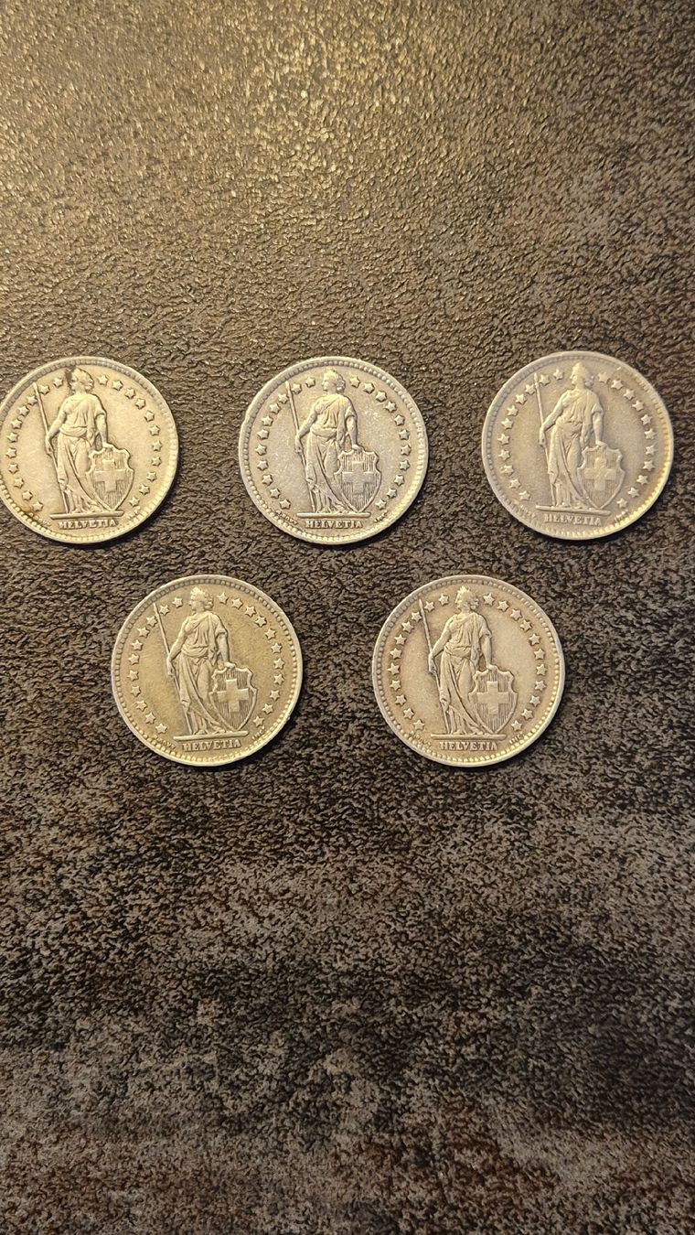 5 Stk. 1 Fr. Silbermuenzen, Jahrgaenge 1943-1947 (Gebraucht) in Reinach ...