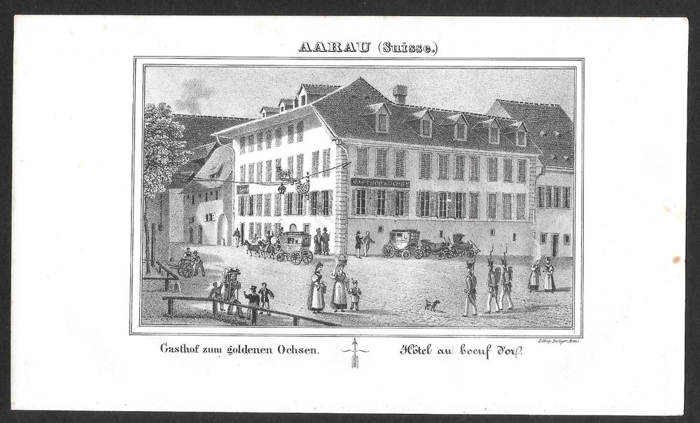 Aarau Gasthof Zum Goldenen Ochsen Lithografie J Belliger Kaufen Auf