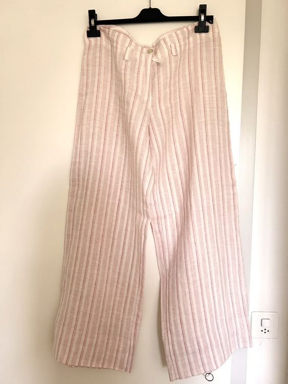 Pantalon en lin rayé blanc et rose, jambe large T/M (Neu (gemäss ...