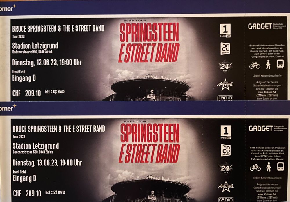 ⚠️2 TOP Tickets BRUCE SPRINGSTEEN Front Field Zürich 13.6.23 (Neu ...