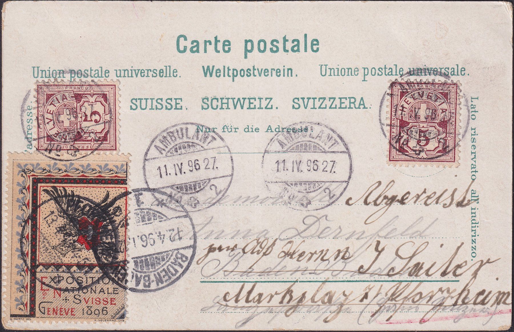 1897, 60B tolle LITHO GENEVE: Ausstellungs-Vignette - selten (Gebraucht ...