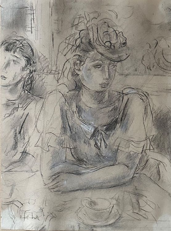 Henri Fehr (1890-1974) Kohlezeichnung von eine Dame (Gebraucht) in Root ...