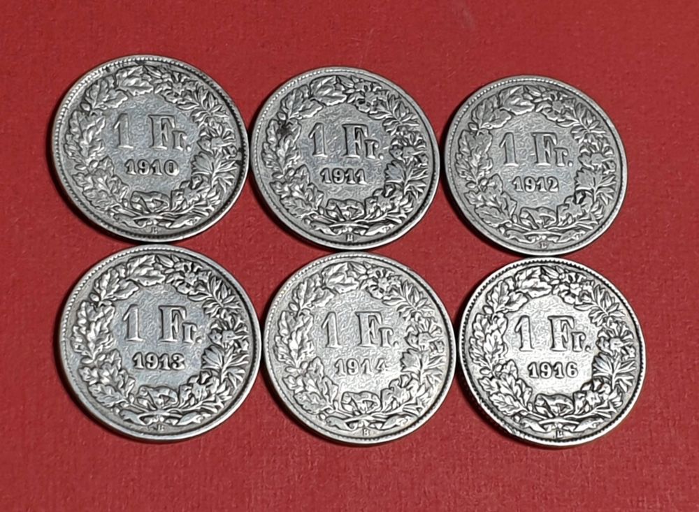 1 Franken 1910,1911,1912,1913,1914,1916 „Silber“ (Gebraucht) in Uttigen für CHF 26 – mit ...