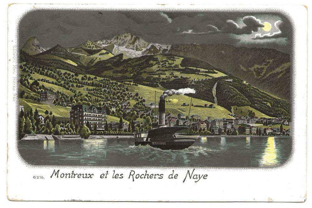 Montreux et les Rochers de Naye (VD) Mondschein-Litho 1909 (Gebraucht) in Engelburg für CHF 10.9 ...