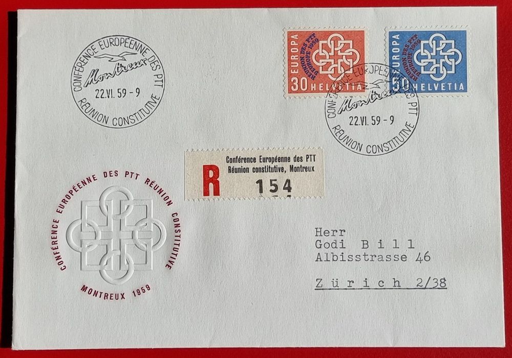 EUROPA CEPT 349 350 PTT POST KONFERENZ MONTREUX R-FDC 1959 (Neu (gemäss Beschreibung)) in ...